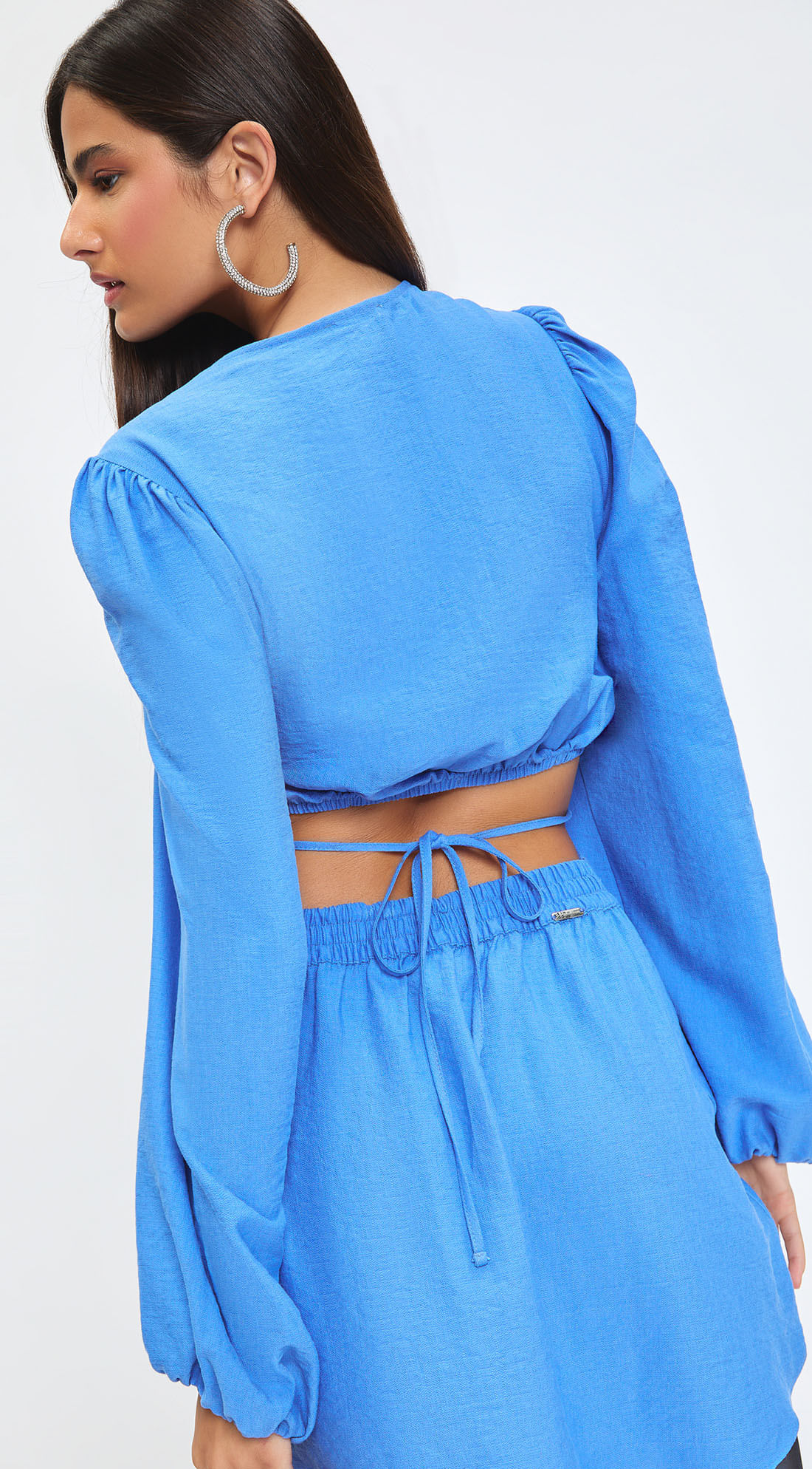 Vestido Zinco Curto Decote V Abertura Lateral Azul P