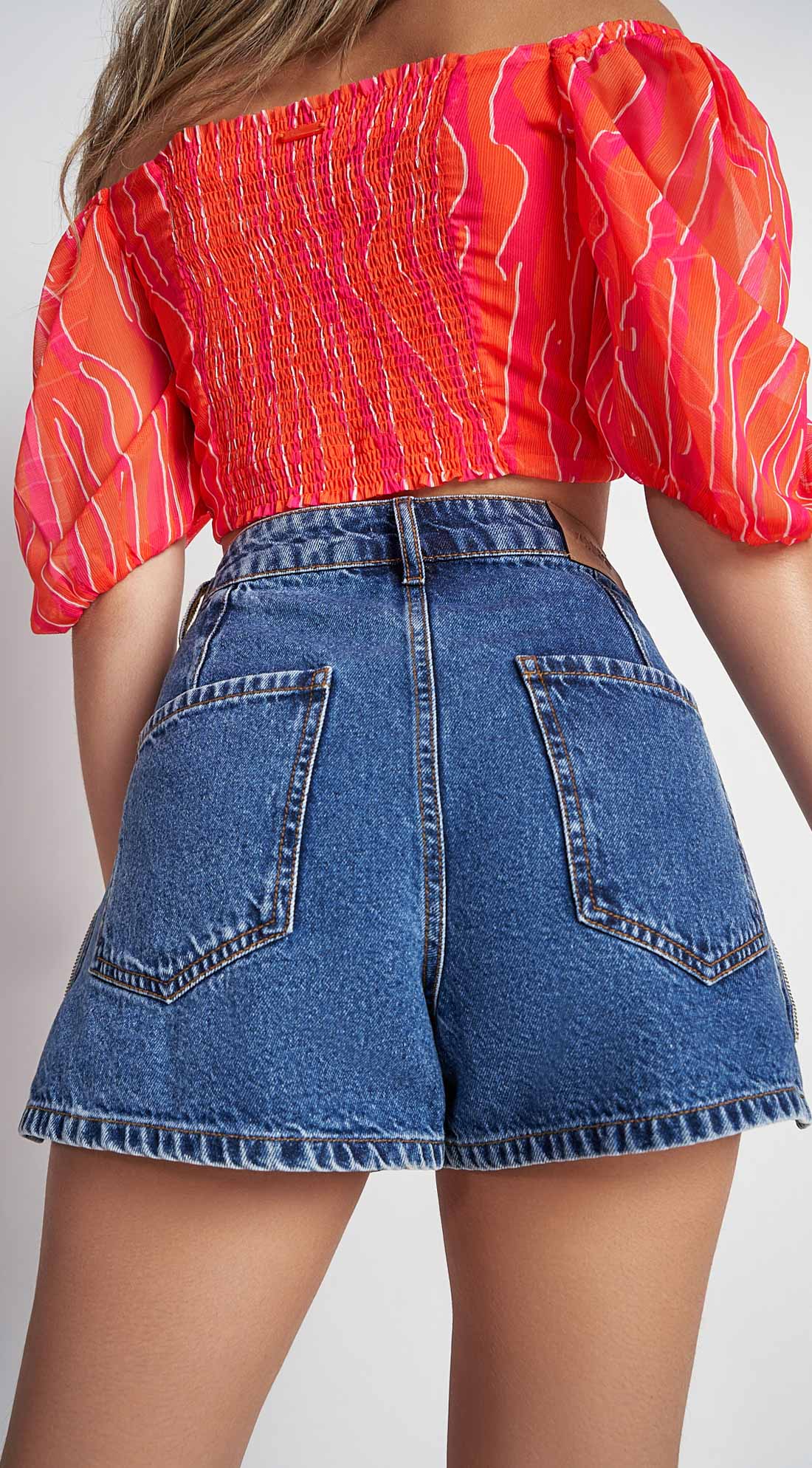 Blusa Zinco Decote Amarração Manga 7/8 Com Lastex Laranja PP
