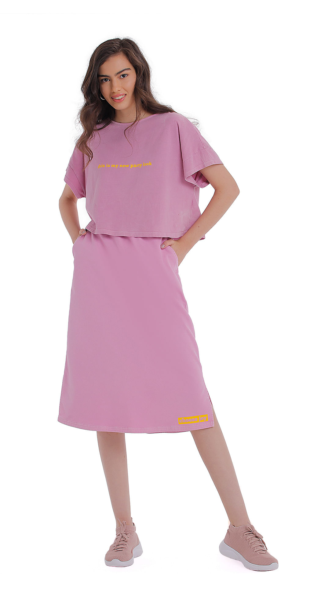 Saia Zinco Midi Reta Com Termocolante Lilás Rosa